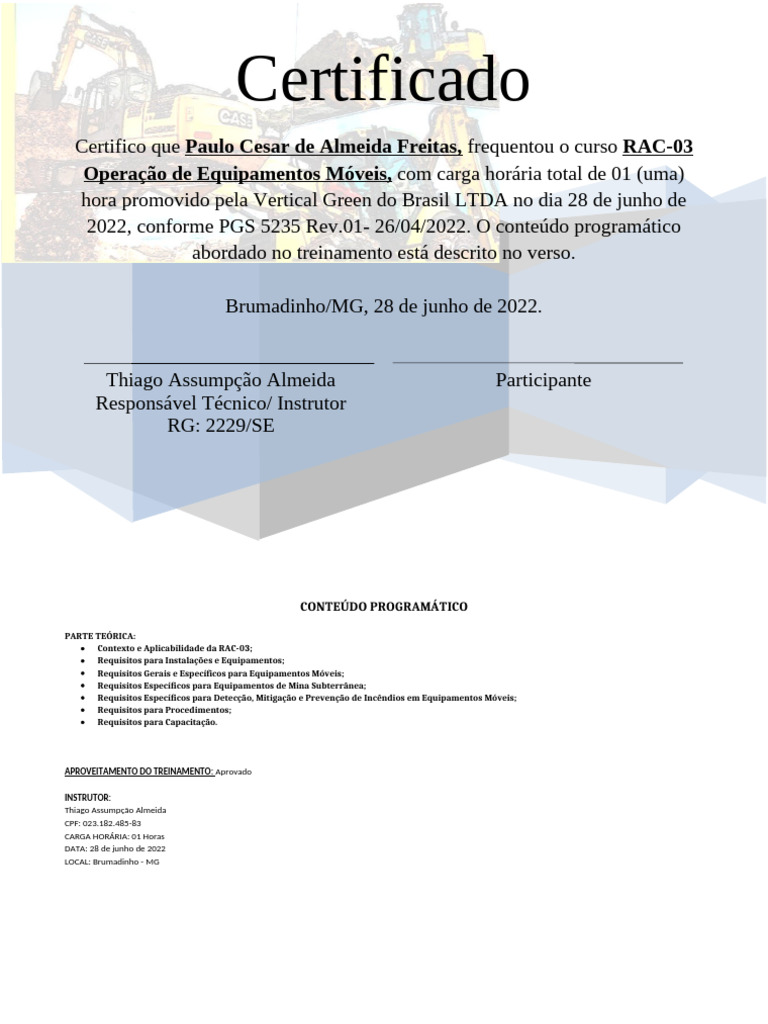 Certificado RAC-03 | PDF