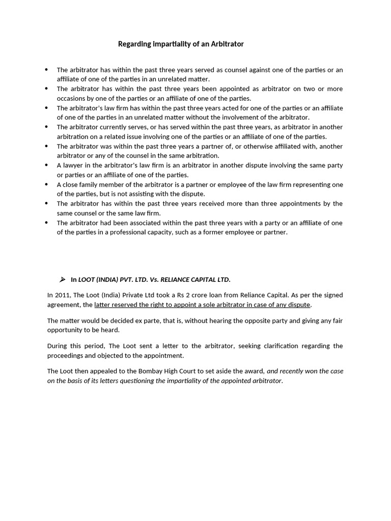 Arbitrator Impartiality in Court Case | PDF