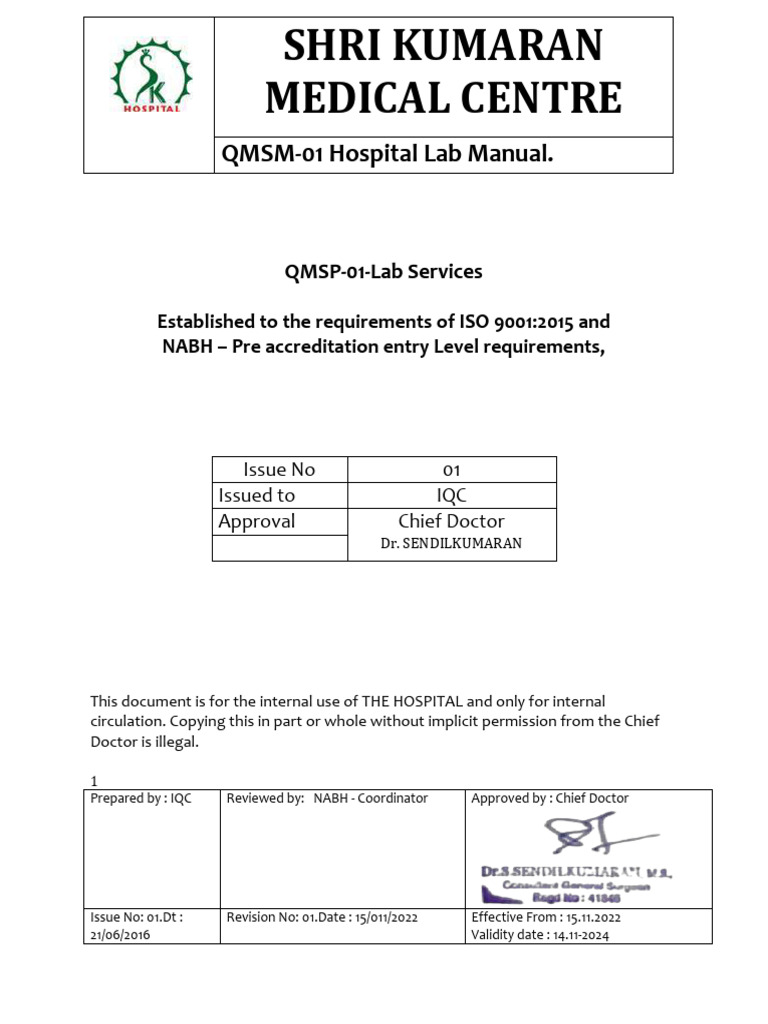 NABH-Compliant Lab Manual Overview | PDF | Medical Laboratory ...