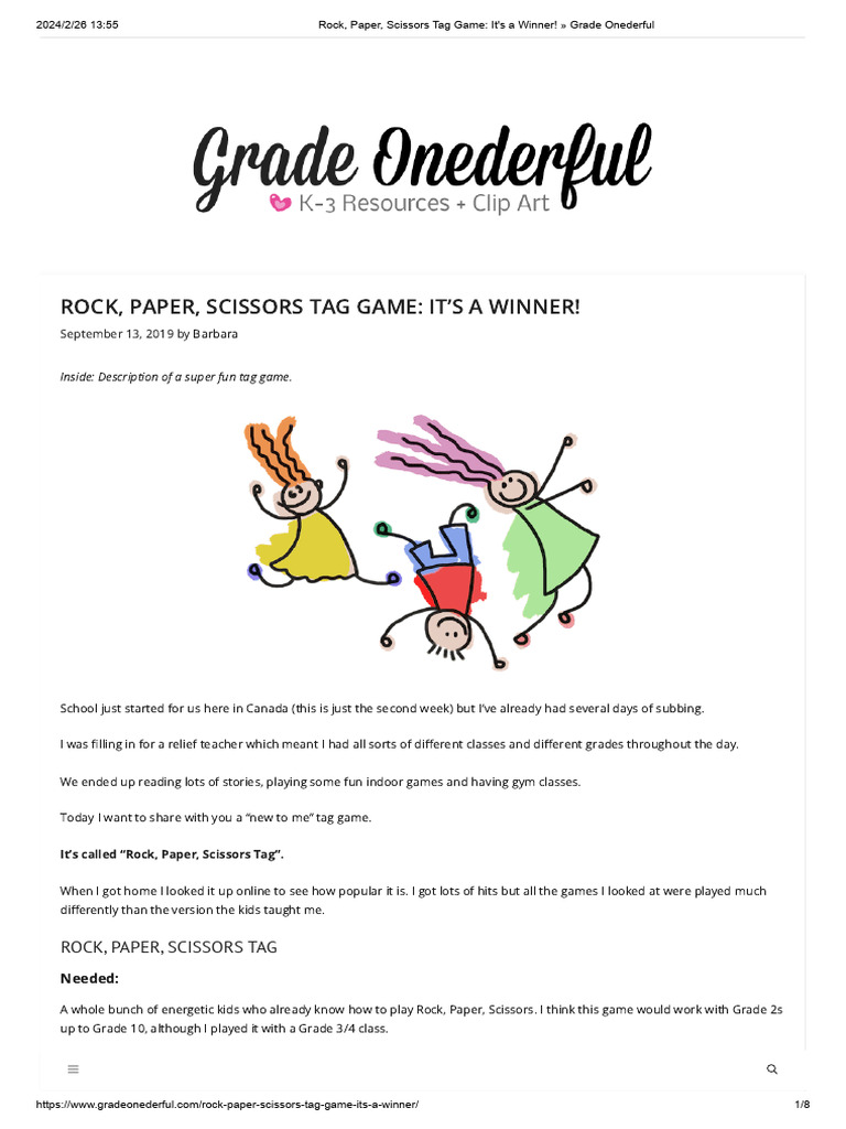 Rock, Paper, Scissors Tag Game_ It's a Winner! » Grade Onederful | PDF