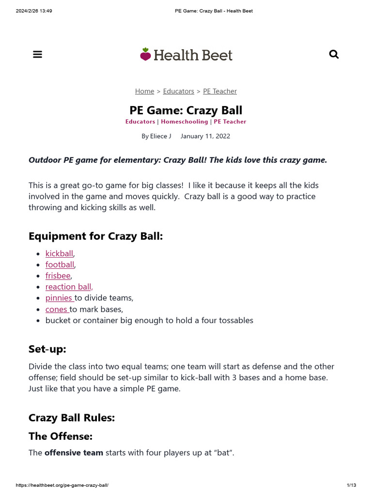 Crazy Ball: Engaging PE Game Guide | PDF | Ball Games | Sports