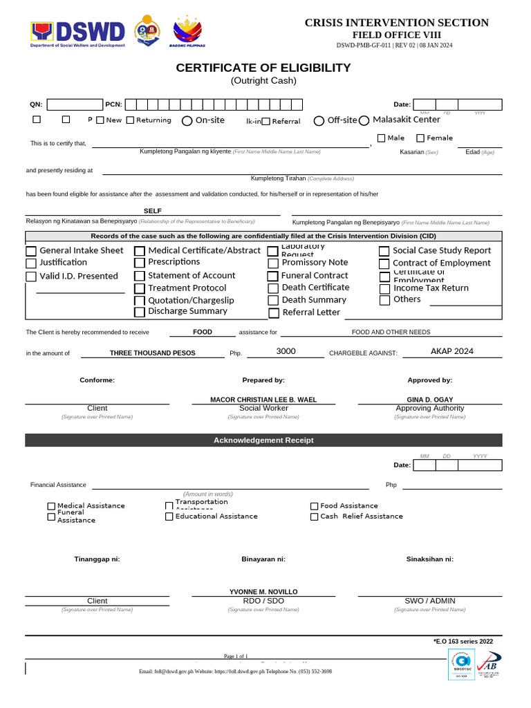 DSWD Akap Forms For District 1 | PDF | Disability