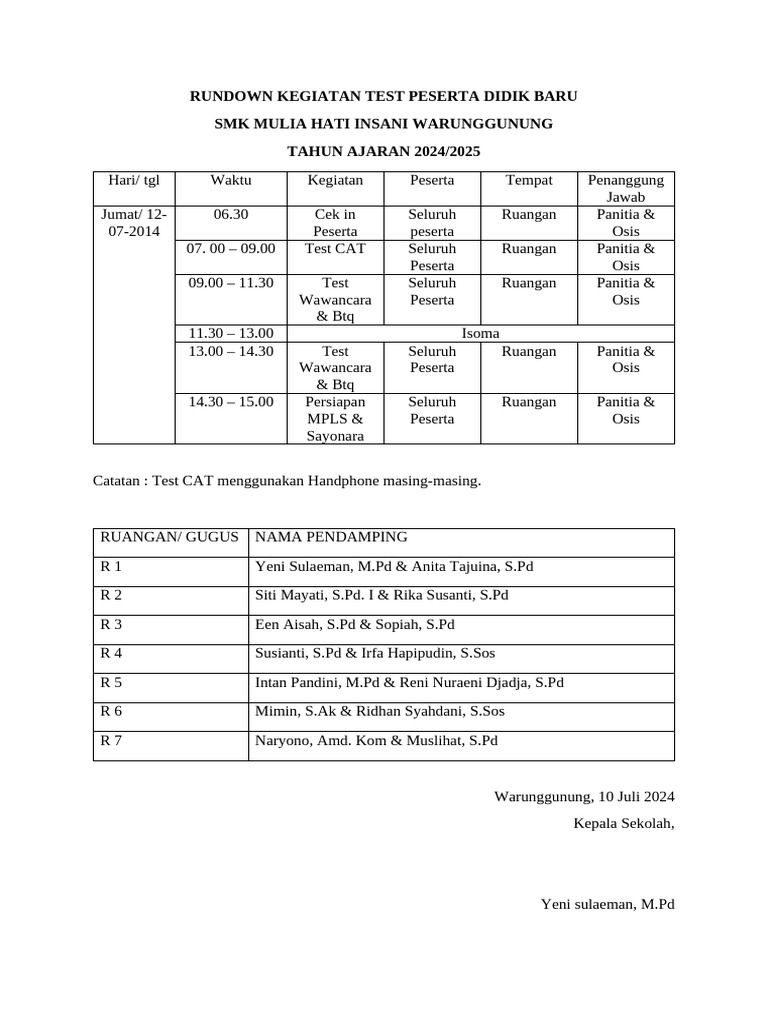 Rundown Test Peserta Didik Baru SMK 2024 | PDF