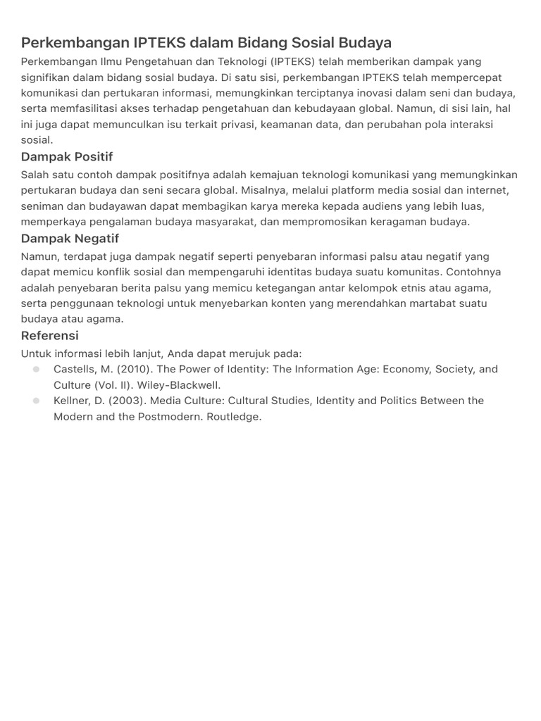 Perkembangan IPTEKS Dalam Bidang Sosial Budaya | PDF