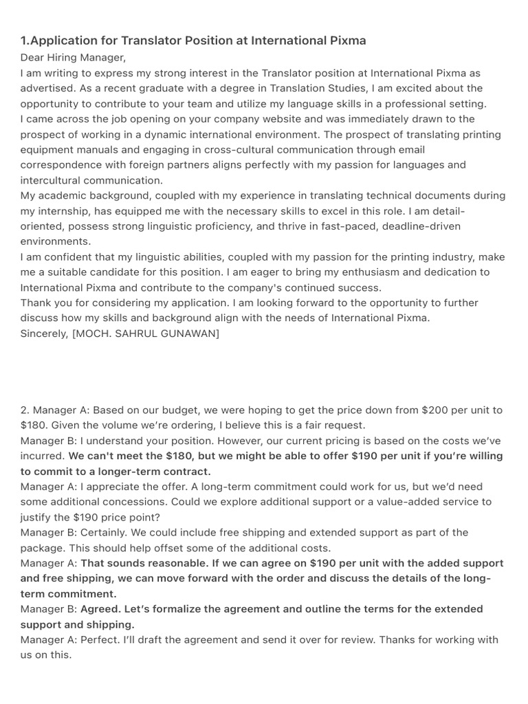 1.Application for Translator Position at International Pixma | PDF ...