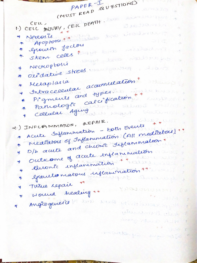 Pathology Paper 1 - Must Read Questions | PDF