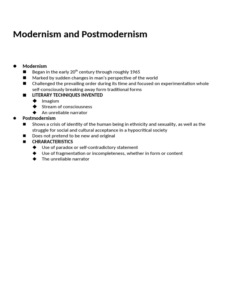 Modernism vs. Postmodernism Explained | PDF