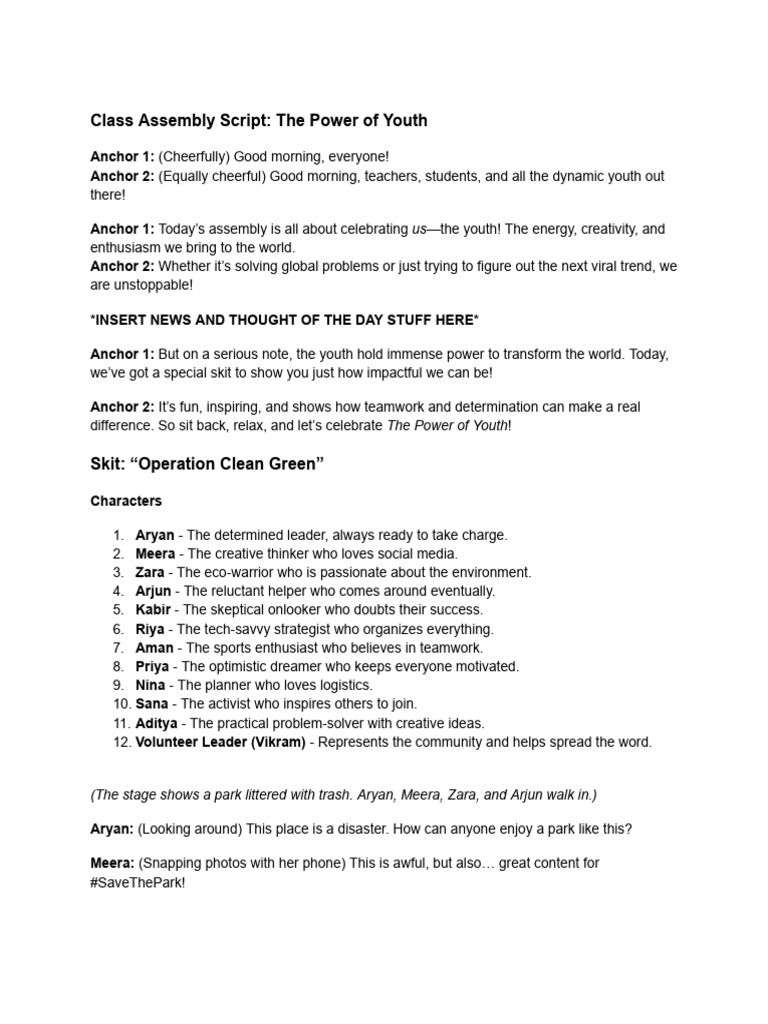 Youth Empowerment Assembly Script | PDF