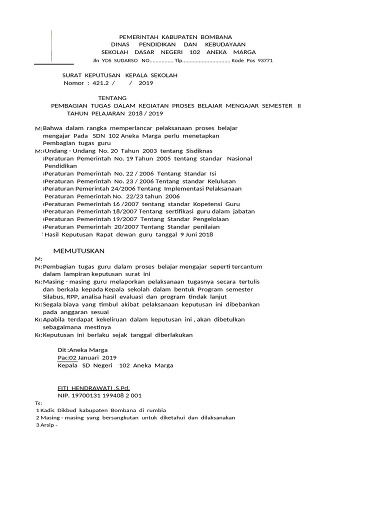 SK Pembagian Tugas 2018 Dan Semua SK | PDF