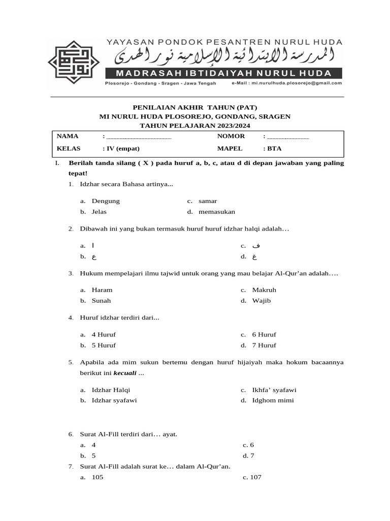 PAT BTA KLS 4 TH 22.23 | PDF