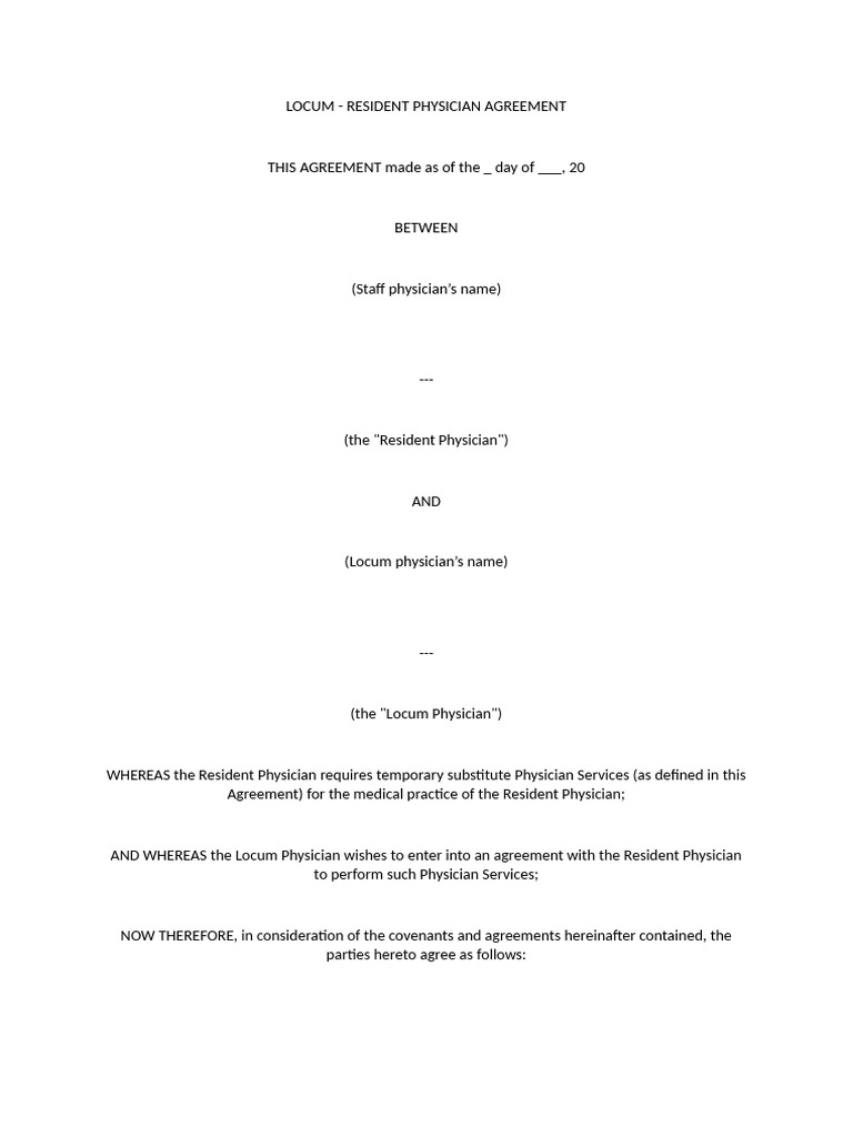 KSA Locum Contract Template | PDF | Residency (Medicine) | Physician