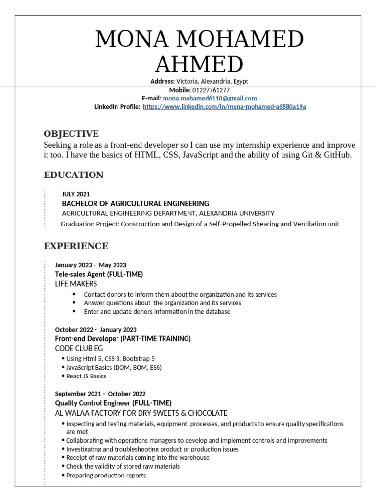 Front-End Developer Resume | PDF | Java Script | Bootstrap (Front End ...