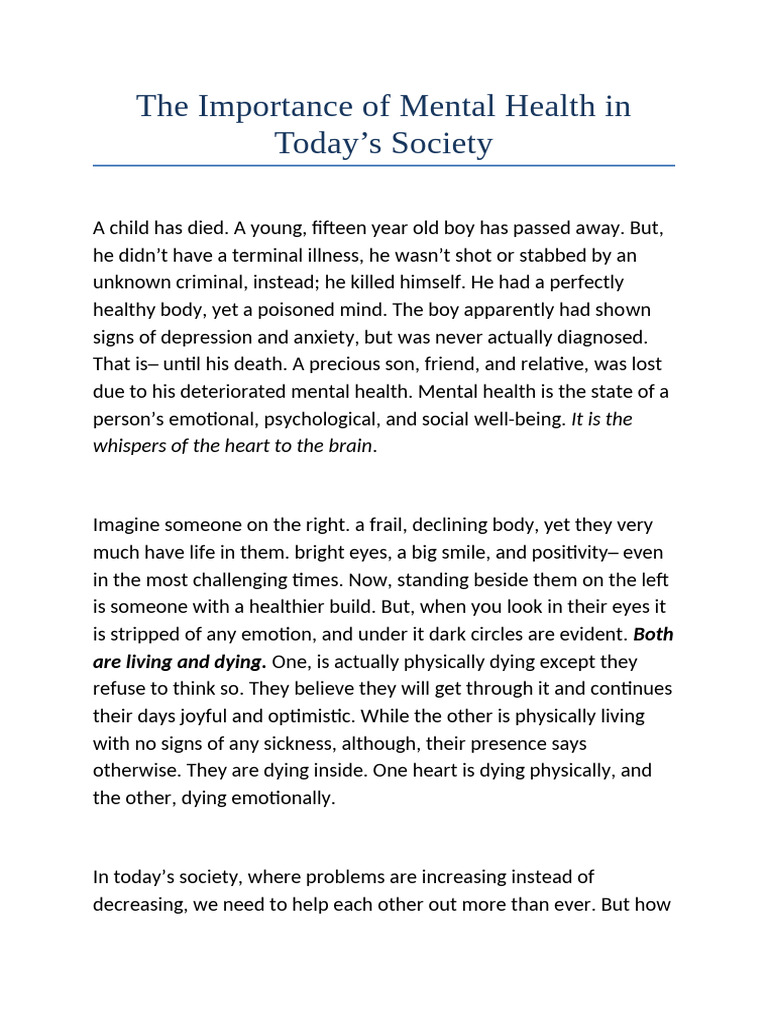 The Importance of Mental Health | PDF