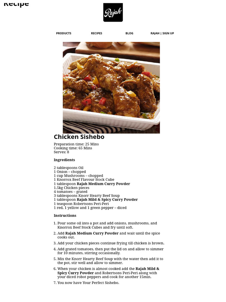Rajah - Recipes - Chicken Sishebo Recipe | PDF
