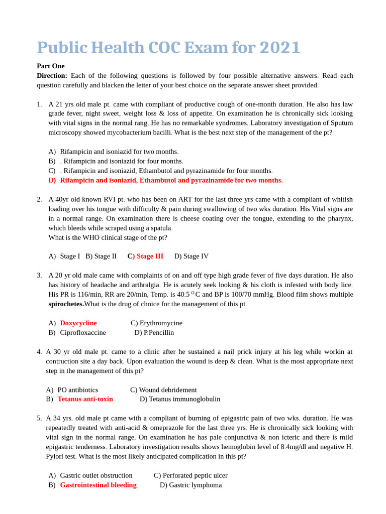 Public Health COC Exam (1) 2021 (1) BY SH | PDF | Childbirth | Sampling ...