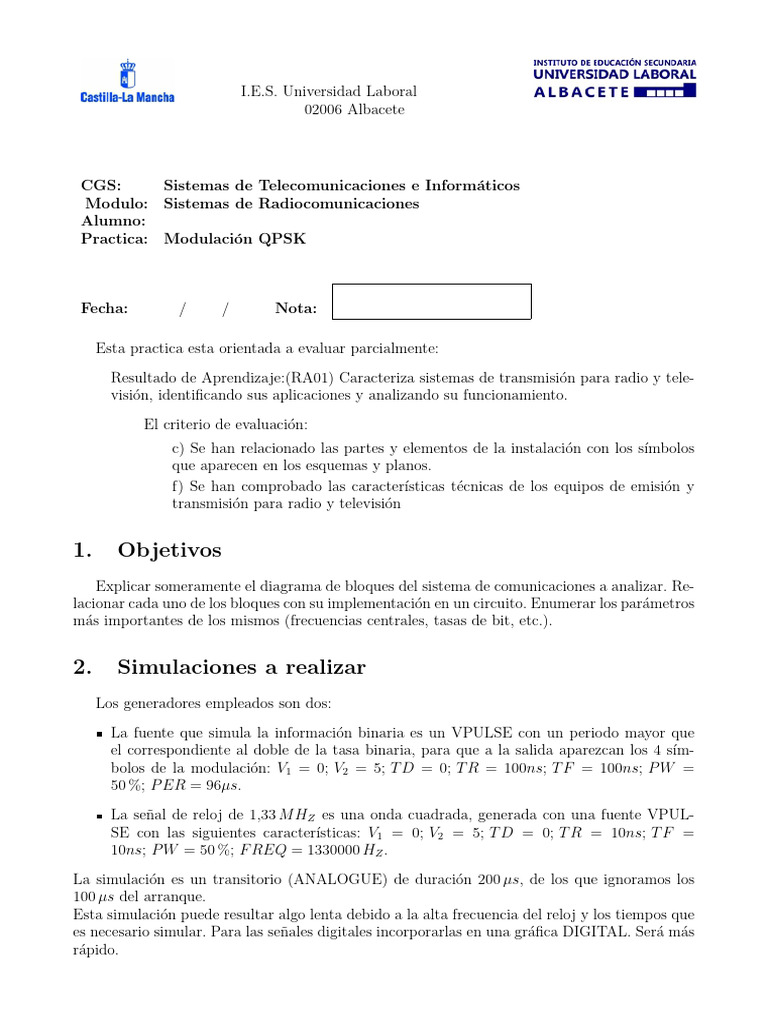 Práctica de Modulación QPSK en Telecomunicaciones | PDF | Modulación ...