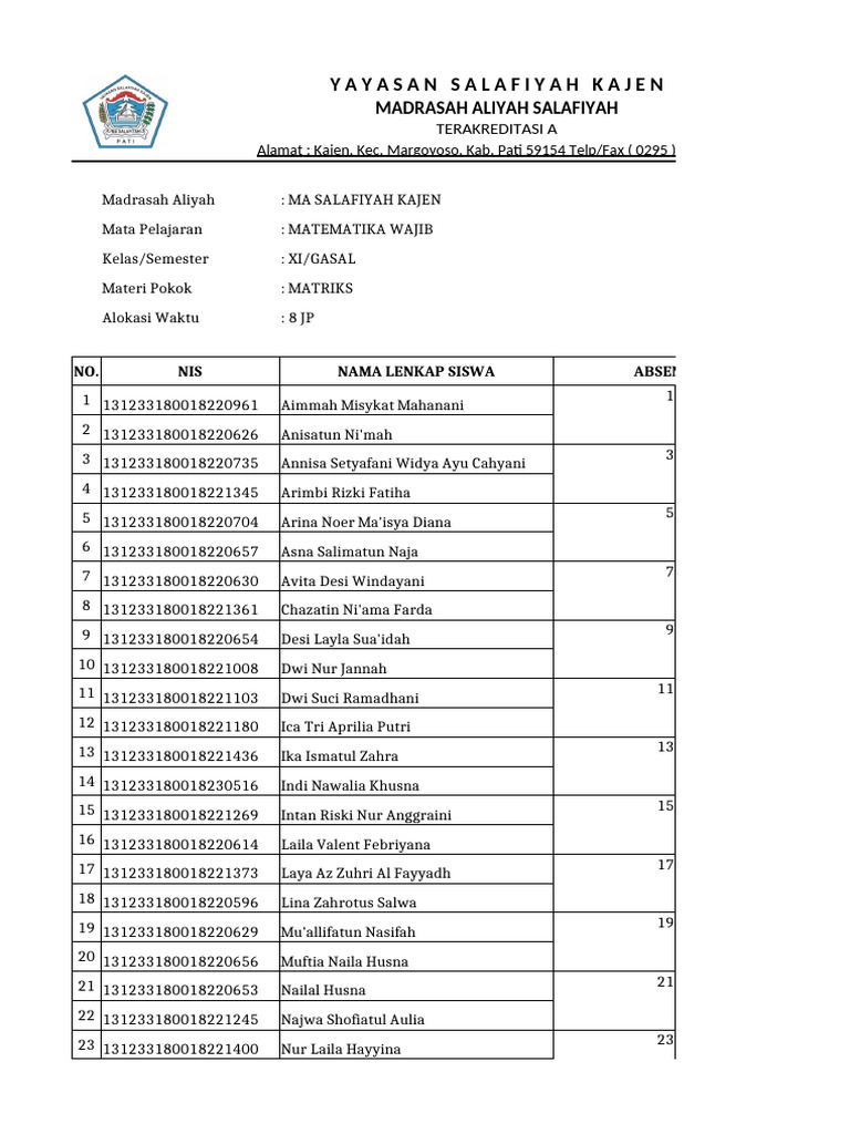 Absen Siswa On | PDF