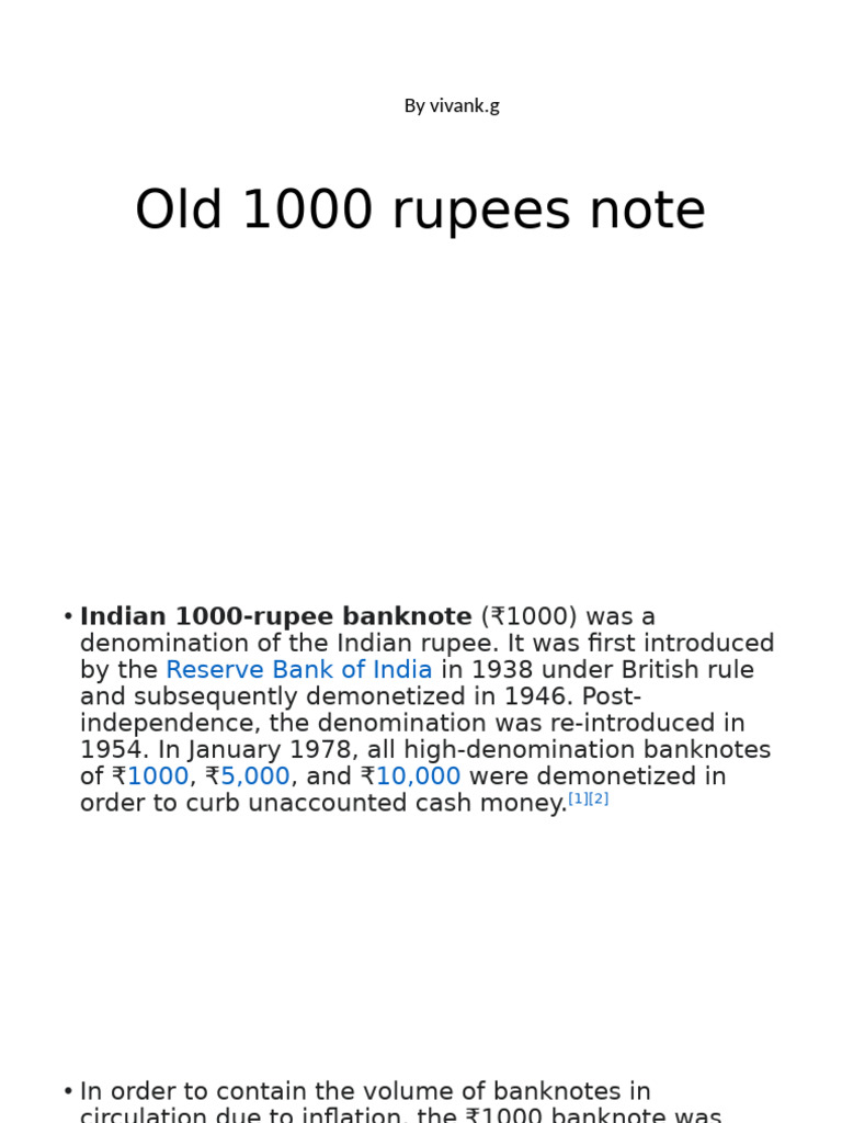 Old 1000 Rupees Note: by Vivank.g | PDF