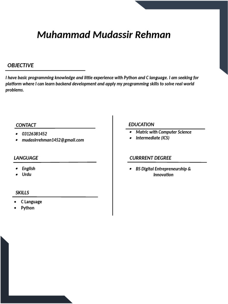 Muhammad Mudassir Rehman: Objective | PDF