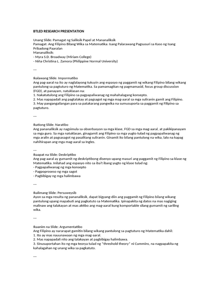 Btled Research Presentation | PDF