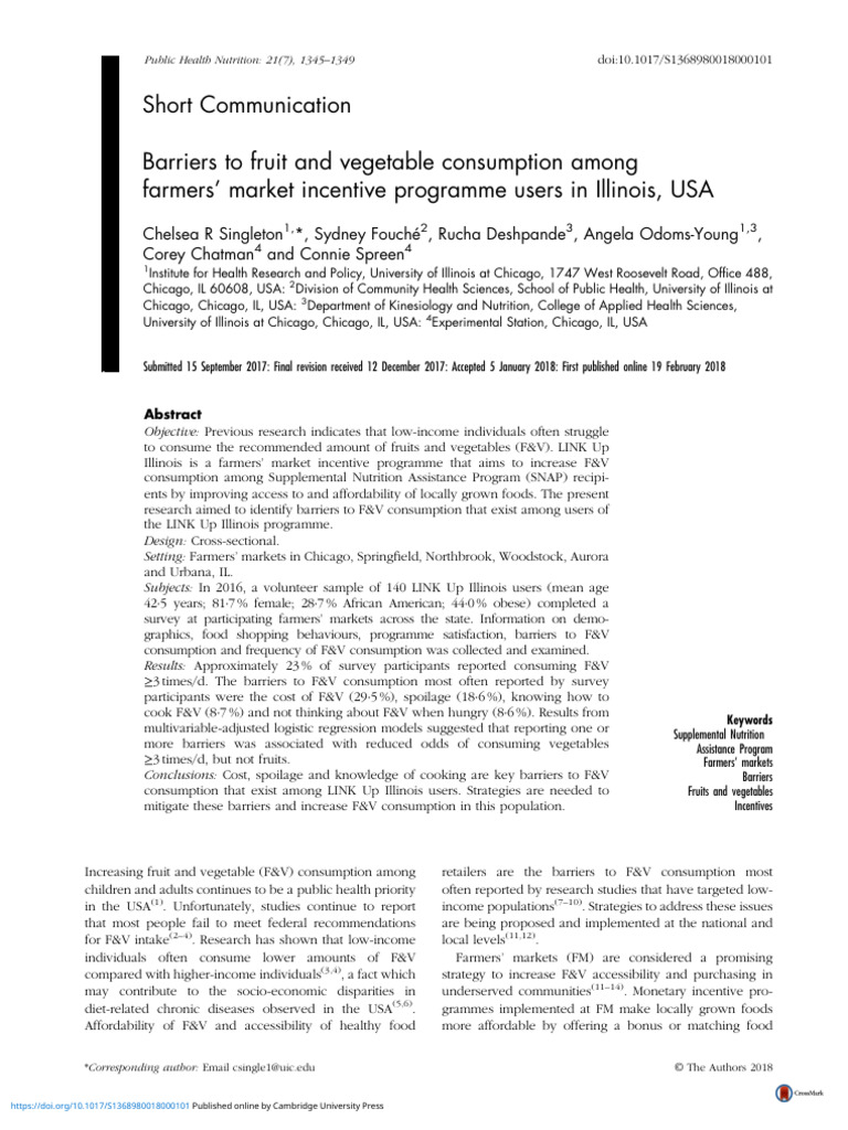 Barriers To Fruit and Vegetable Consumption Among Farmers Market ...