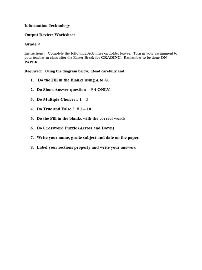BRIANNA BENNETT - Assignment 4 - Output Devices Worksheet | PDF
