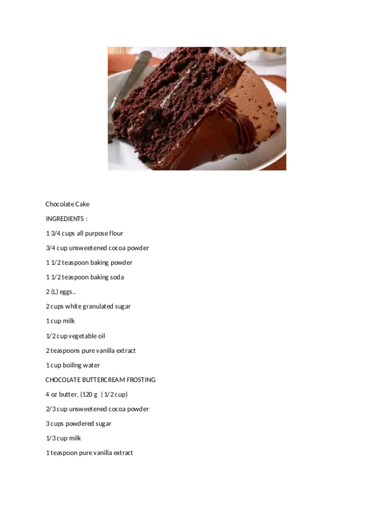 Chocolate Cake Pdf