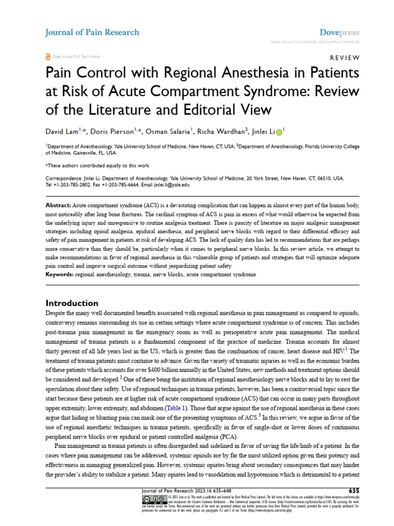 JPR 397428 Pain Control With Regional Anesthesia in Patients at Risk of ...