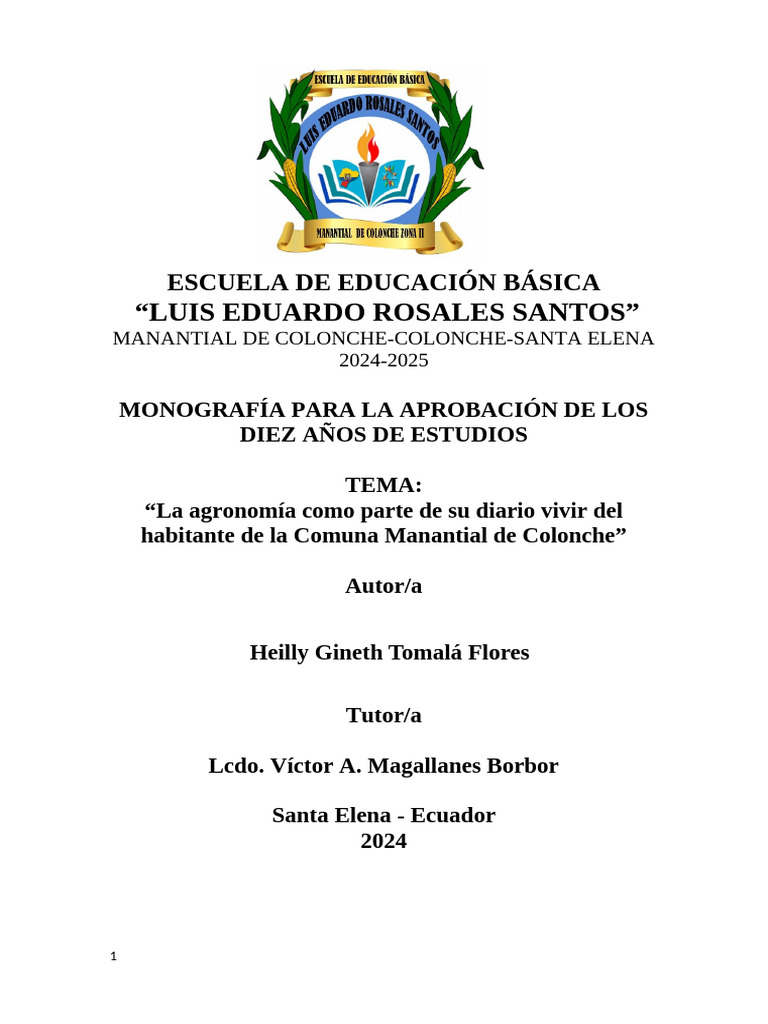 La Agronomia Como El Diario Vivir en La Comuna Manantial de Colonche ...