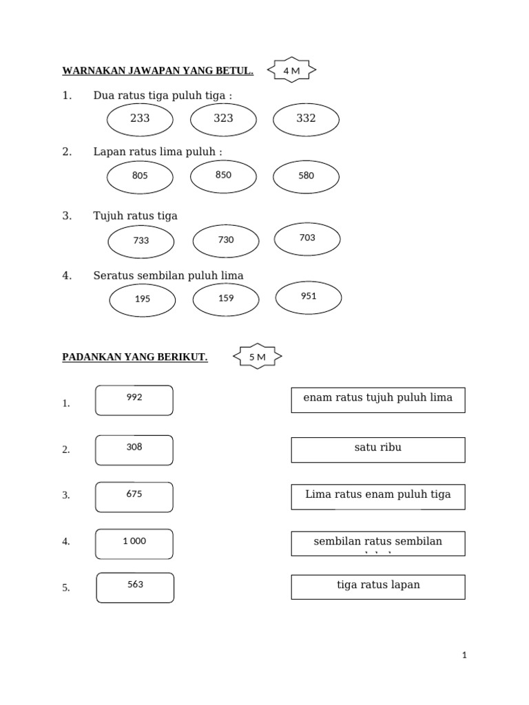 Latihan Matematik PPKI Tahun 5 | PDF