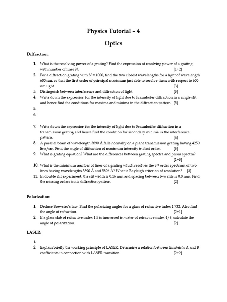 Tutorial_4_optics | PDF | Diffraction | Angular Resolution
