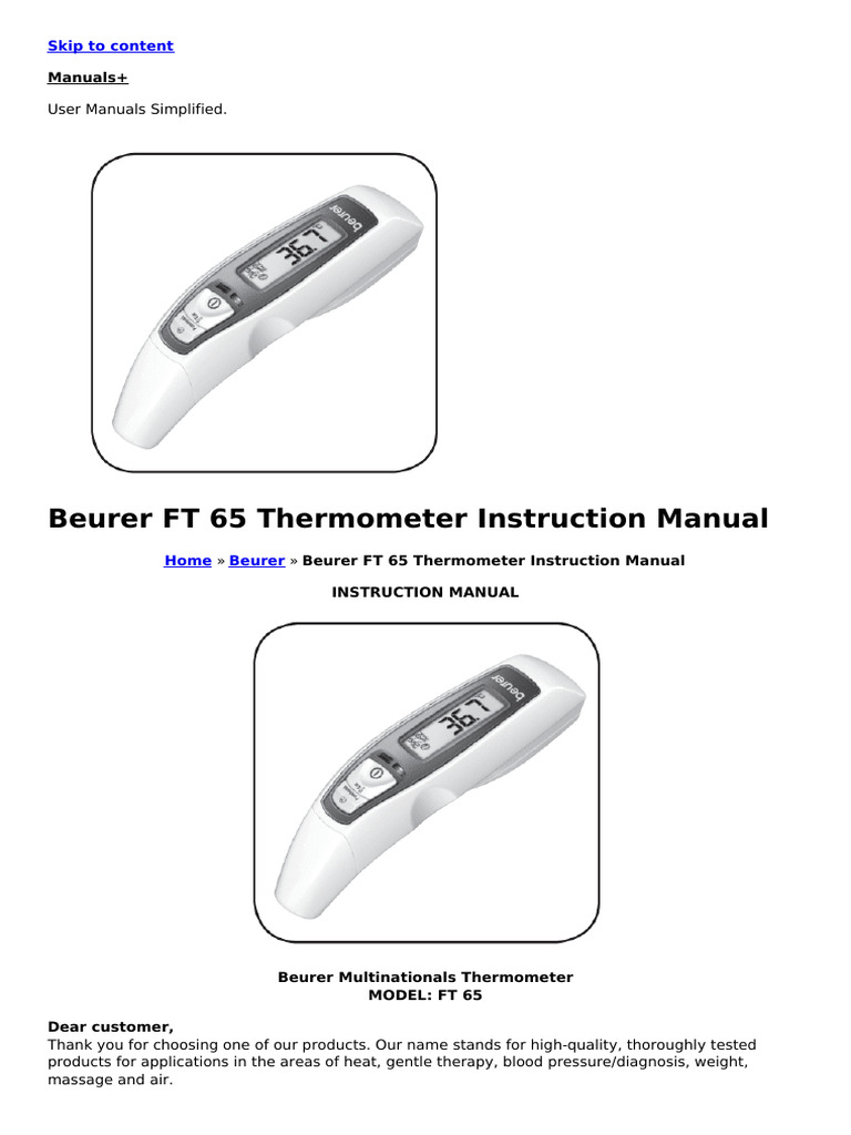 beurer-ft-65-thermometer-instruction-manual | PDF | Thermometer | Ear