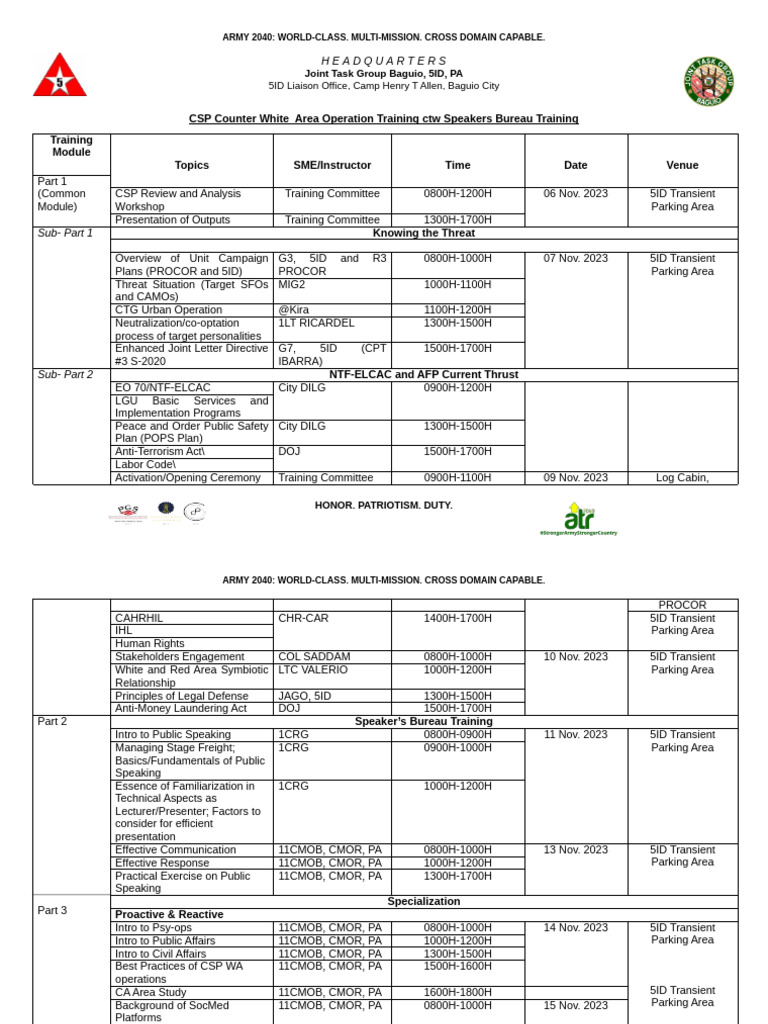 Army 2040 Training Schedule Overview | PDF | National Security | Government
