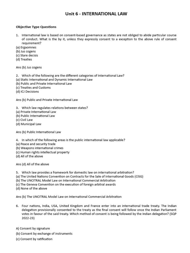 International Law: Objective Questions & Answers | PDF | International ...