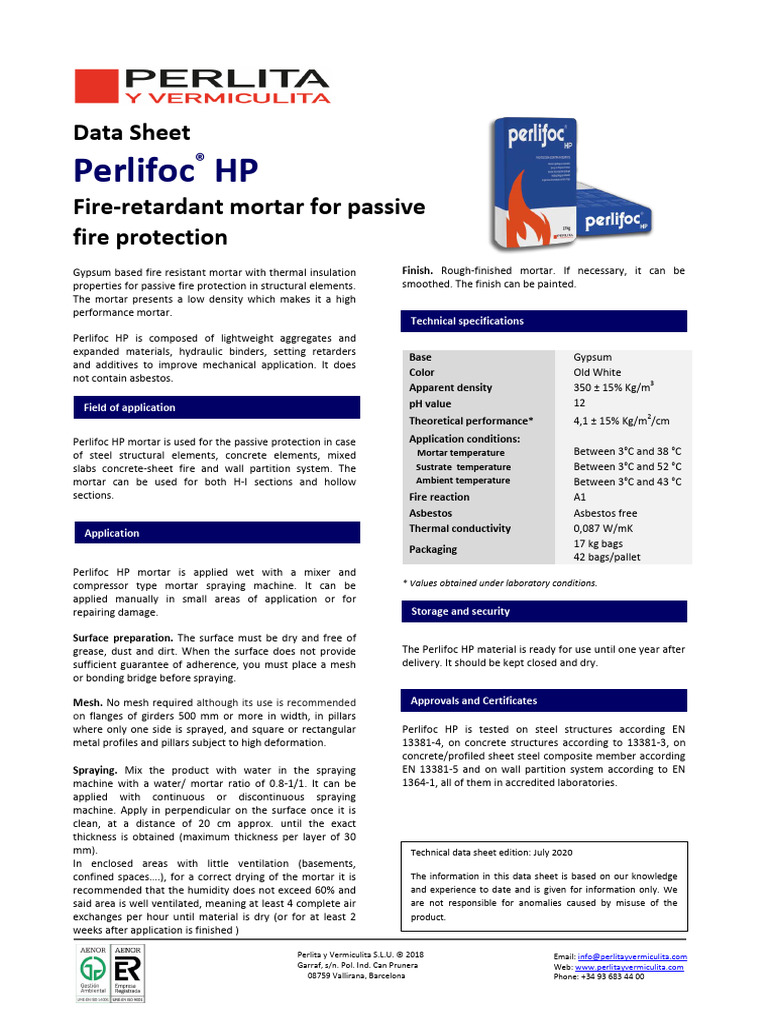 Perlifoc HP Technical Data Sheet | PDF | Mortar (Masonry) | Building ...