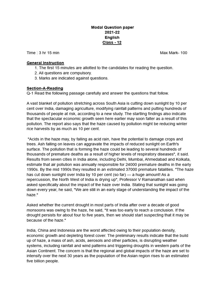 Modal Question Paper 4 1 | PDF | Drought | Particulates