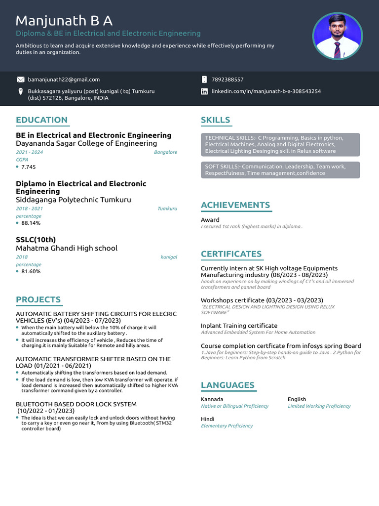 MANJUNATH BA _1DS21EE420_DSCE | PDF | Transformer | Electric Power