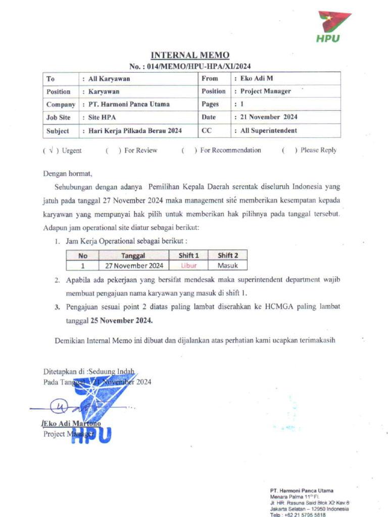 IM Hari Kerja Pilkada 2024 - Jobsite HPA | PDF