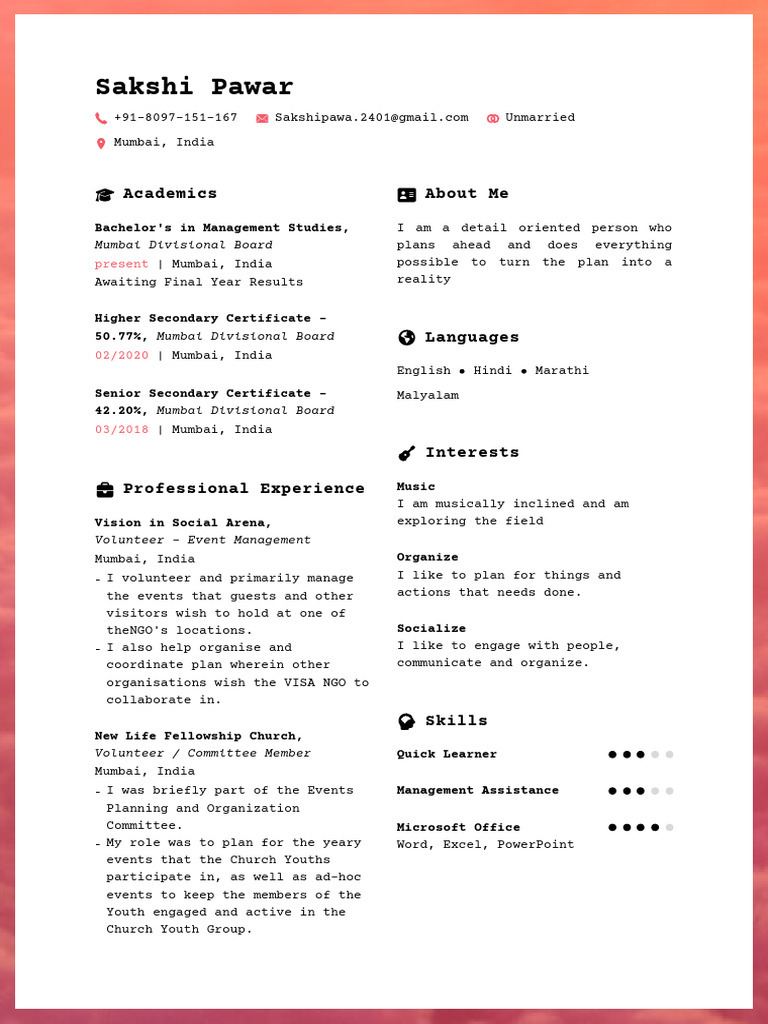 Sakshi Pawar Resume 12-06-2023 Style2 | PDF