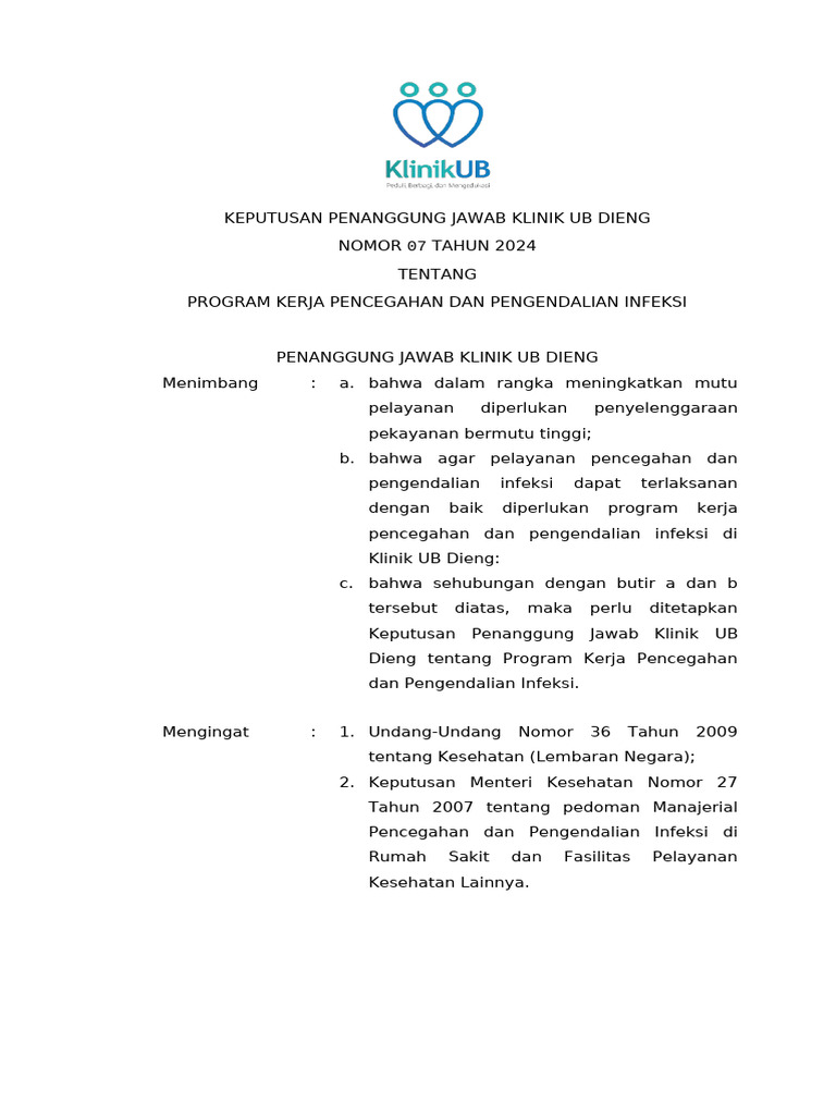 07 SK Program Kerja Pencegahan Dan Pengendalian Infeksi | PDF