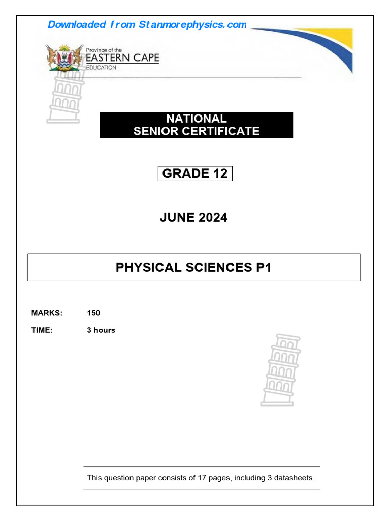 EC Physical Science Grade 12 June 2024 P1 and Memo | PDF | Force | Physics