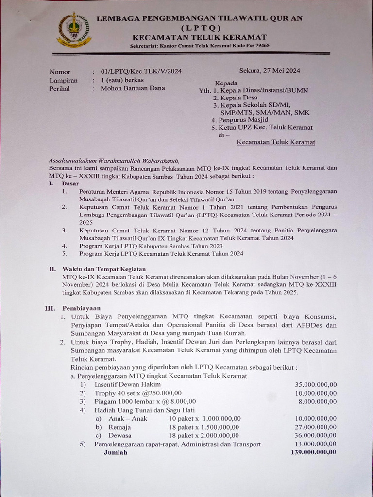 proposal MTQ Baru 2024 | PDF