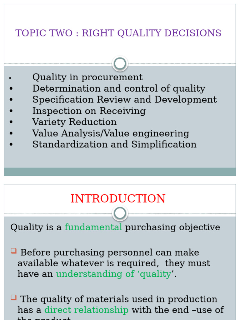 Topic Two Right Quality | PDF | Quality Assurance | Specification ...