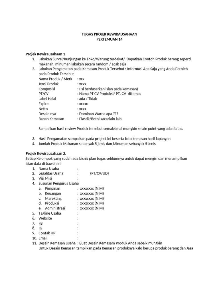 Tugas Projek Kewirausahaan | PDF