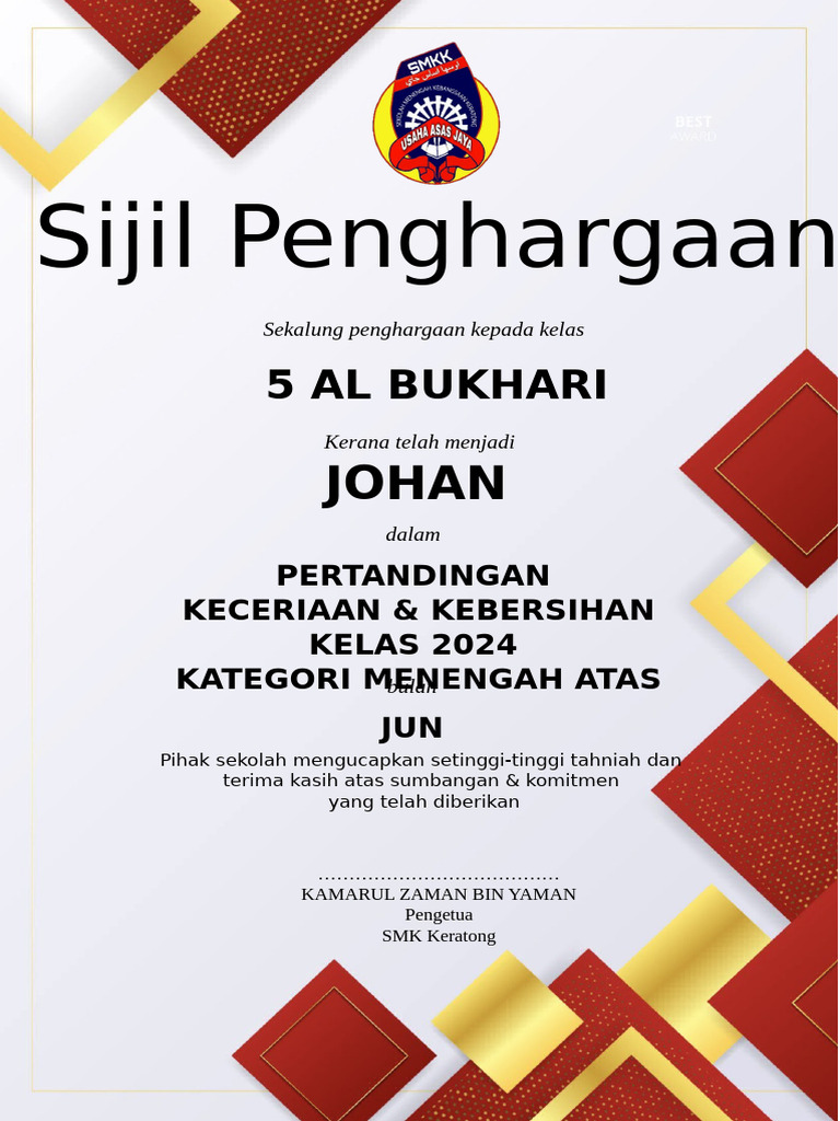 Sijil Keceriaan Kelas | PDF