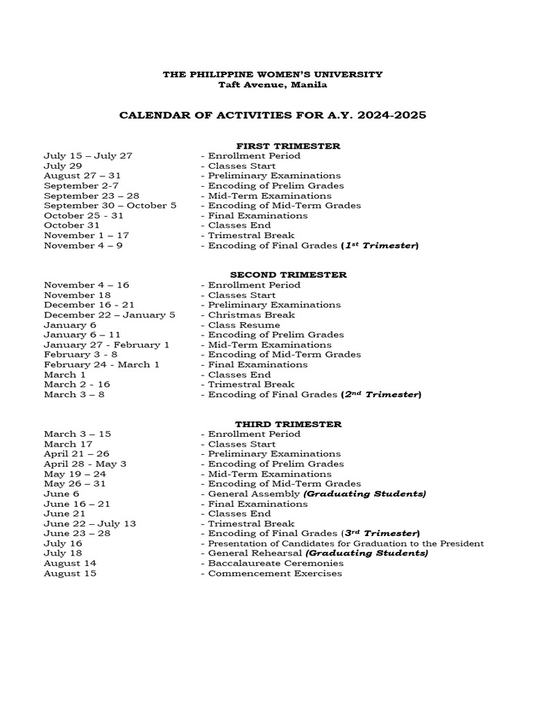 UPLB Academic Calendar 2024-2025 | PDF