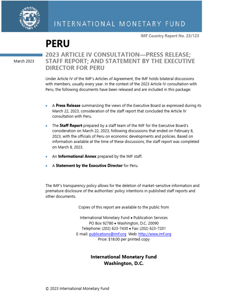 ARTICLE IV CONSULTATION 2023 - Peru | PDF | Inflation | International ...