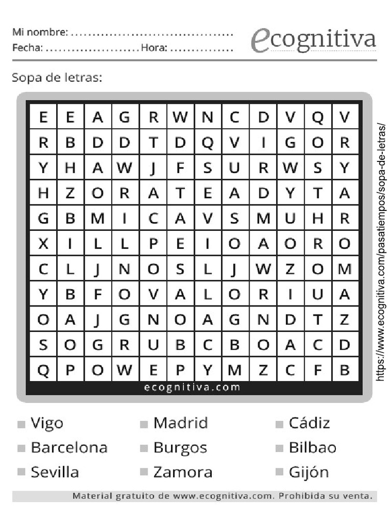 Sopas de Letras Fácil | PDF