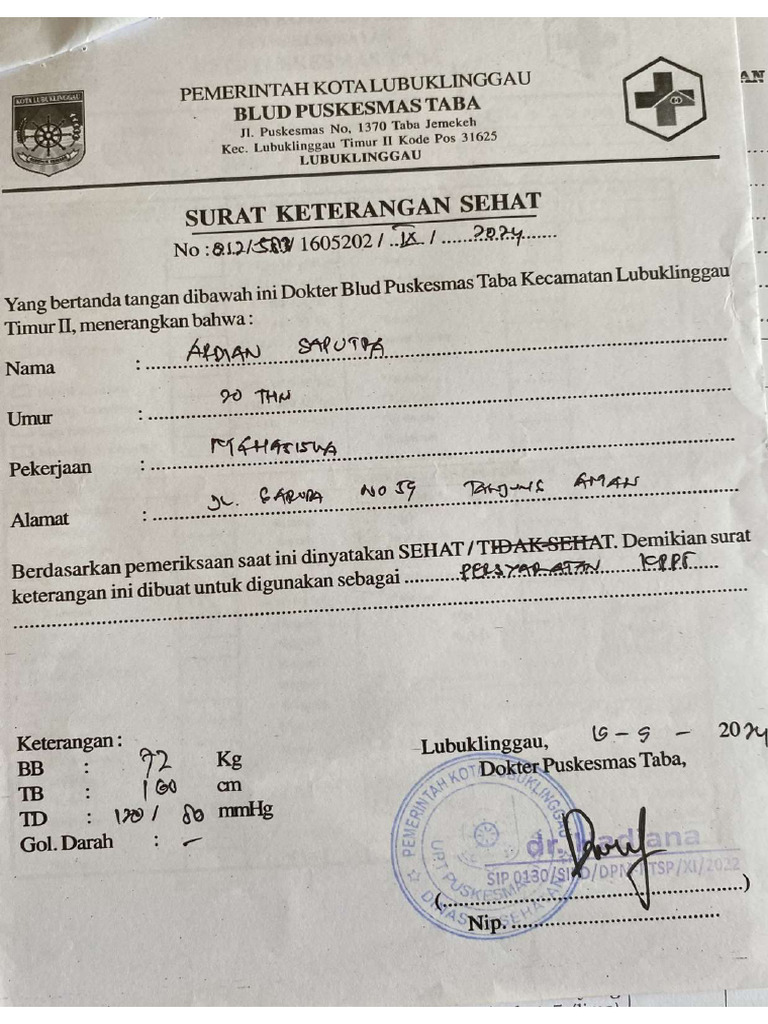 Surat Keterangan Sehat | PDF