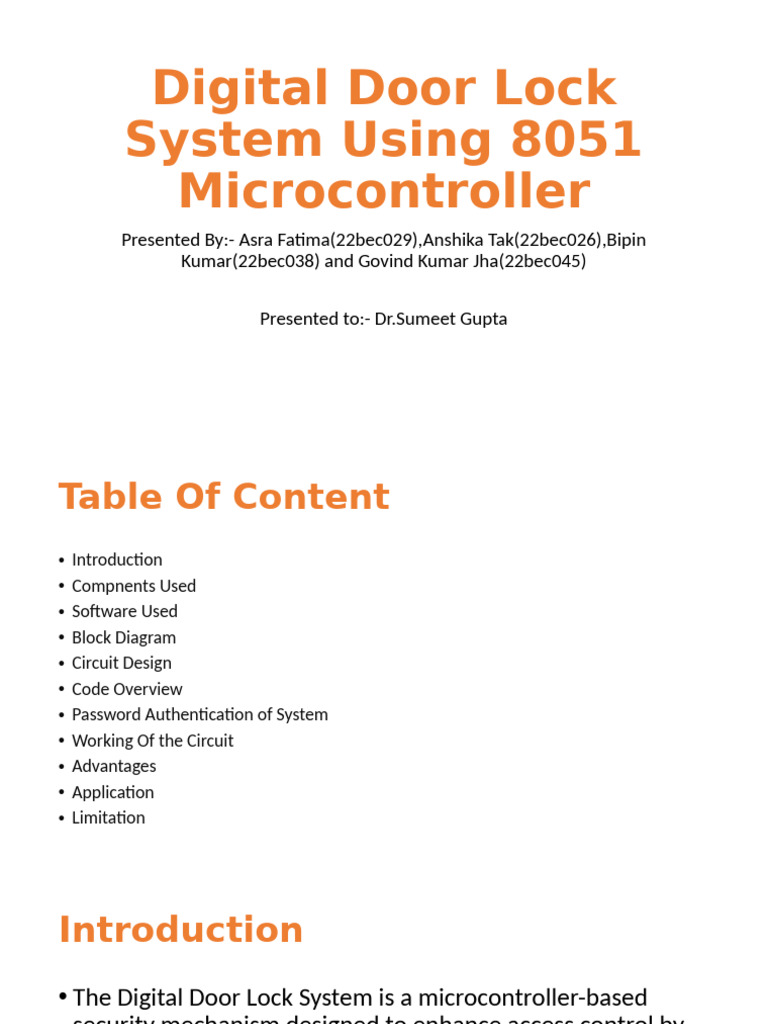 8051 Microcontroller Digital Door Lock System | PDF | Password | Access ...